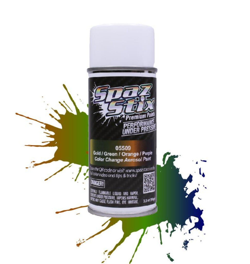 Spaz Stix - Color Change Aerosol Paint, Gold/Green/Orange/Purple, 3.5o